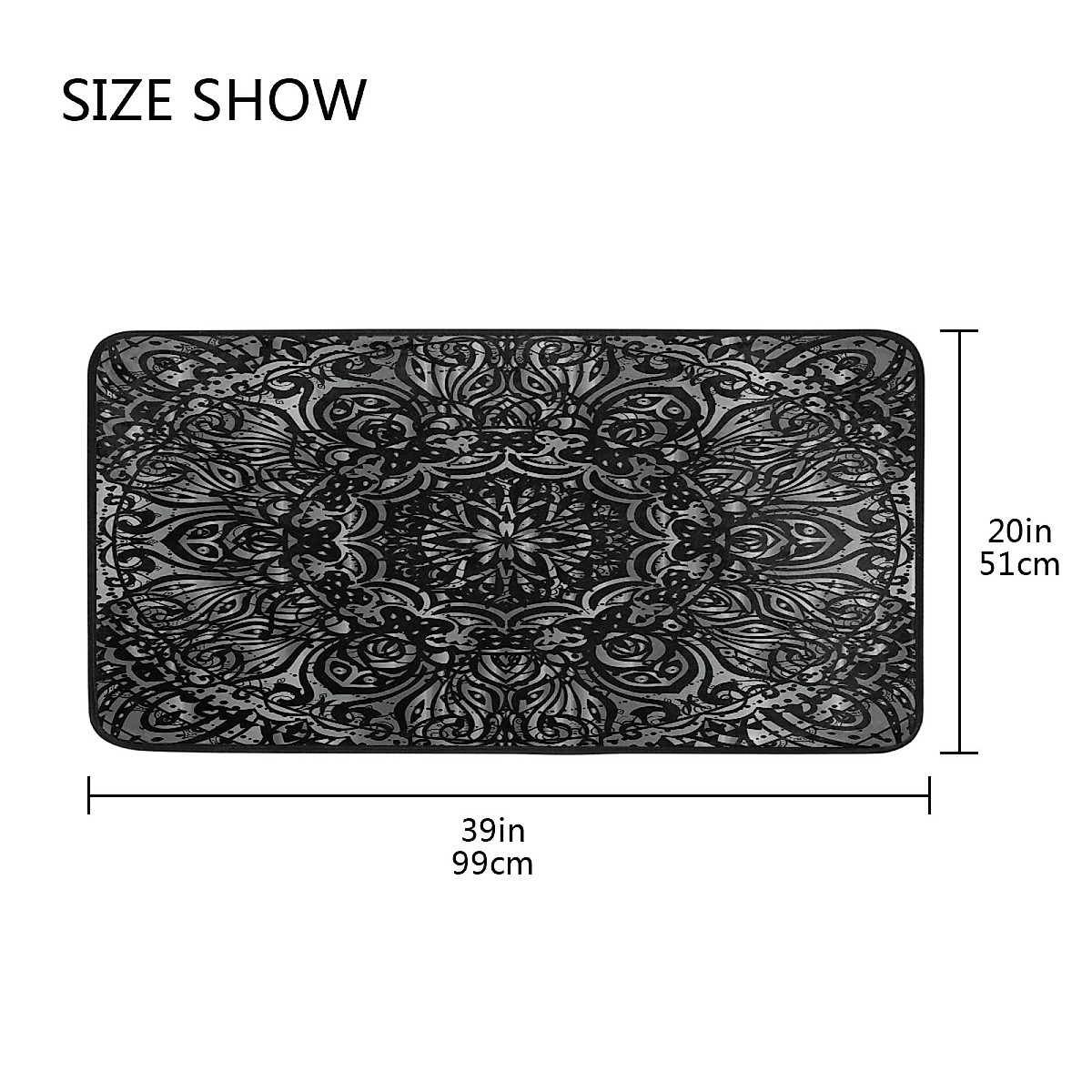 ALAZA Black and Silver Mandala Kitchen Rugs Non Slip Soft Kitchen Floor Mats Standing Mat Bath Rug Runner Doormats Carpet for Home Decor 39 X 20 inch