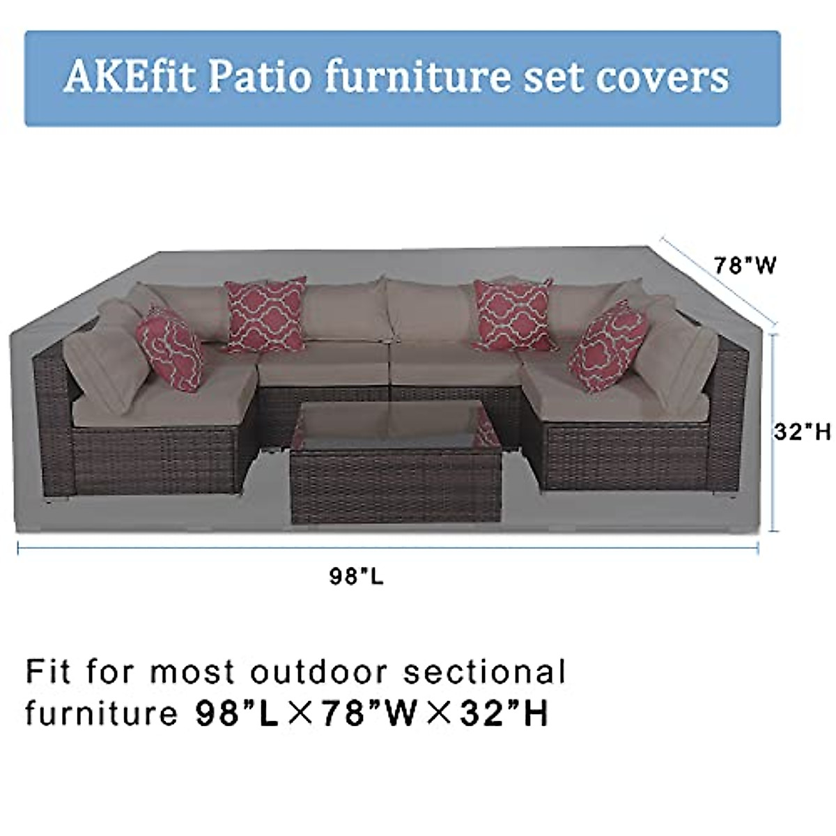 AKEfit Outdoor Patio Furniture Cover,420D Heavy Duty Waterproof Rectangular Table Chair Patio Set Covers with Adjustable Buckles, Air Vents Fits up to D98 x W78 x H32