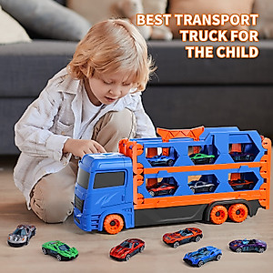 iHaHa Toddler Toys for 3 4 5 6 Years Old Boys, Die-Cast Transport Truck Car Toys 6-Inch Race Track for Boys Kids, Toddler Car Toys Track Set for Kids Boys Girls