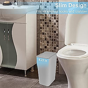 Odonata 3 Pack 10L / 2.6 Gallon Small Trash Can with Lid, Slim Garbage Can with Pop-Up Lid, Waste Basket for Bathroom, Kitchen, Bedroom, Powder Room, Craft Room, Office, College,RV.(Gray)