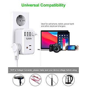 European Travel Plug Adapter, EyGde International Travel Power Adater 3 American Outlets with 1 USB Type C and 3 USB Charger, US to EU Plug Adapter for France, Germany, Greece, Italy, Israel, Spain