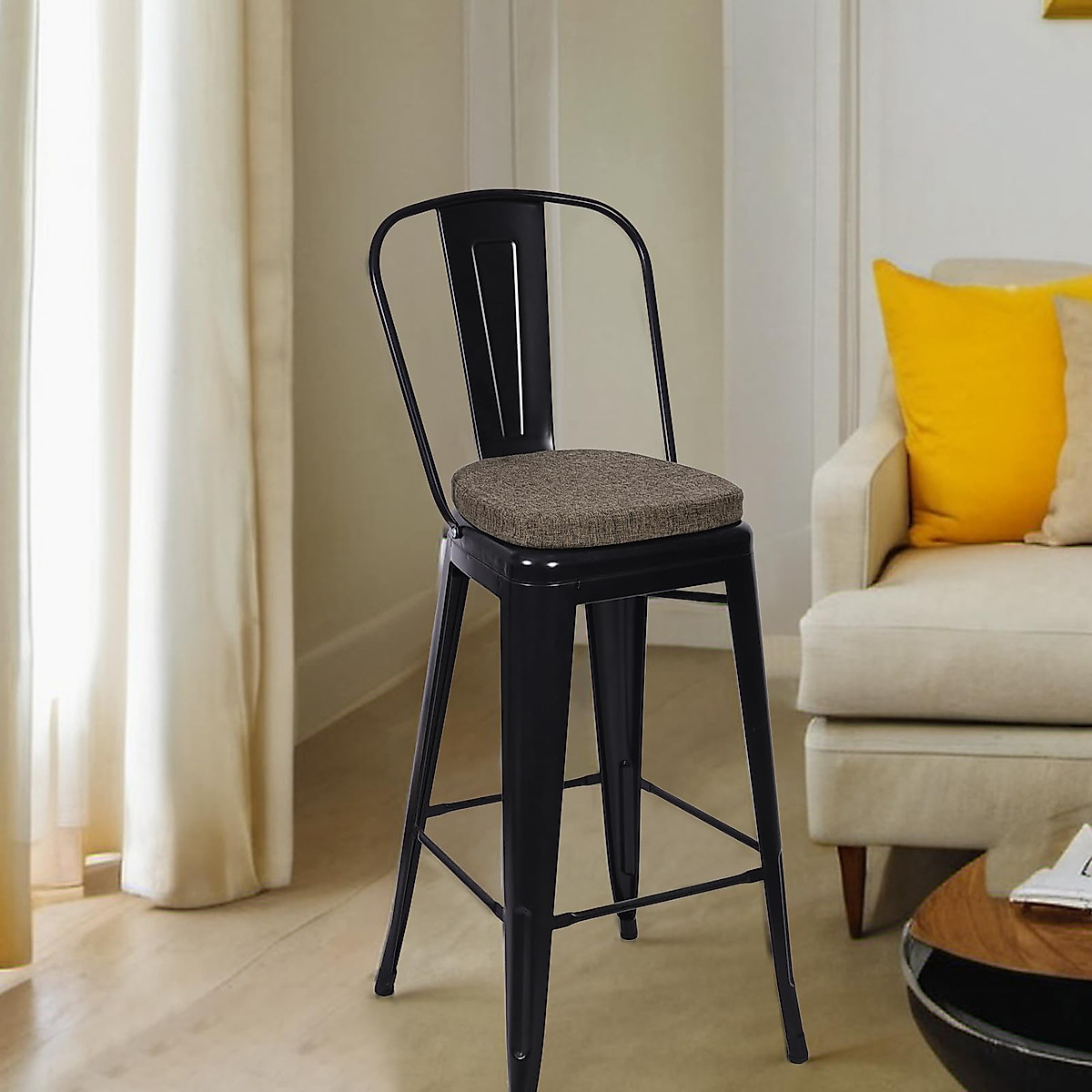 baibu Set of 2 Metal Chair Cushions with Ties, 14In Non-Slip Metal Dining Chair Pads Kitchen Seat Cushion with Machine Washable Cover, 14x14x1.5in, Brown