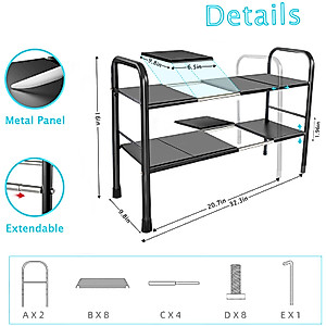 Finneya Under Sink Organizers,Expandable Cabinet Shelf Organizer 2 Tier Under Storage Rack with Removable Panels,Multi-Use for Under Kitchen Bathroom Sink Organizers and Storage