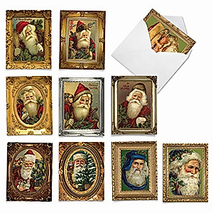 The Best Card Company Variety Pack of 10 Christmas Greeting Cards with Envelopes, Humor Holiday Assortment for Kids - Picture-Perfect Santas M1746XS