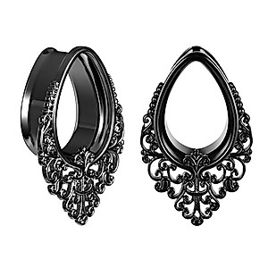 COOEAR 1 Pair Surgical Steel Ear Gauges Double Flared Tear Drop Ear Tunnels and Plugs Earrings Stretcher.