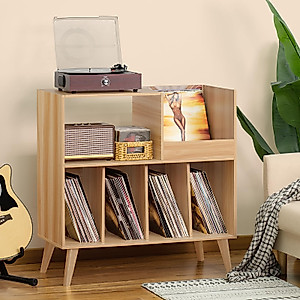 LELELINKY Large Record Player Stand, Turntable Stand with Storage, Vinyl Record Holder with Display Area, Record Player Table Holds Up to 300 Albums, Record Stand for Music room Living Room-Natural