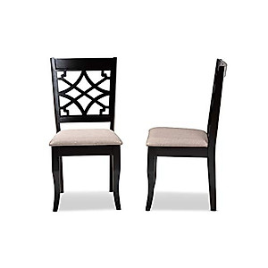 Baxton Studio Mael Dining Chair and Dining Chair Sand Fabric Upholstered and Espresso Brown Finished Wood 2-Piece Dining Chair Set