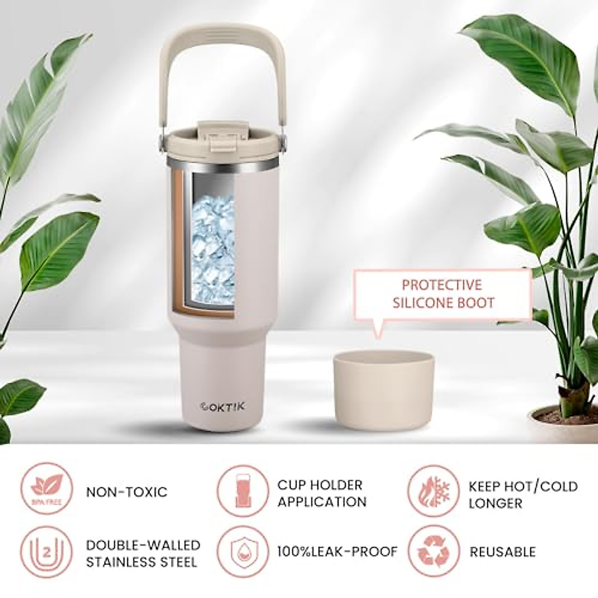 40 oz Tumbler with Handle and Straw, Double Insulated Tumblers with Flip Straw and Top Handle, Leakproof Tumbler, Stanley Cup, Insulated Water Bottle,Brown Metal