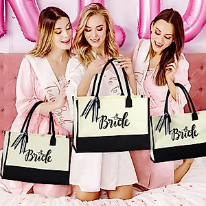 Bride Tote Bag Bridal Shower Gifts Embroidered Canvas Personalized Bridal Bag Engagment Wedding Honeymoon Gifts for Bride at Bachelorette Party Gift for Friend Trip Handbag with Internal Zipper Pocket