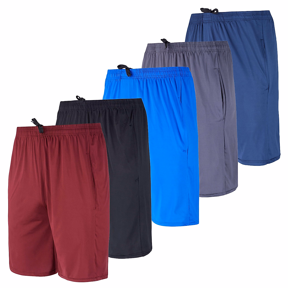 5 Pack Men’s Active Quick Dry Fit Short Pockets Athletic Running Gym Basketball Workout Activewear Sports Men, Set 9, XXL, Pack of 5