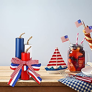 July 4th Patriotic Tiered Tray Decor Patriotic Rustic Firework Decor Memorial Day Wood Signs Fourth of July Centerpieces Independence Day Wooden Table Decoration for Home Tables (Cute Style)