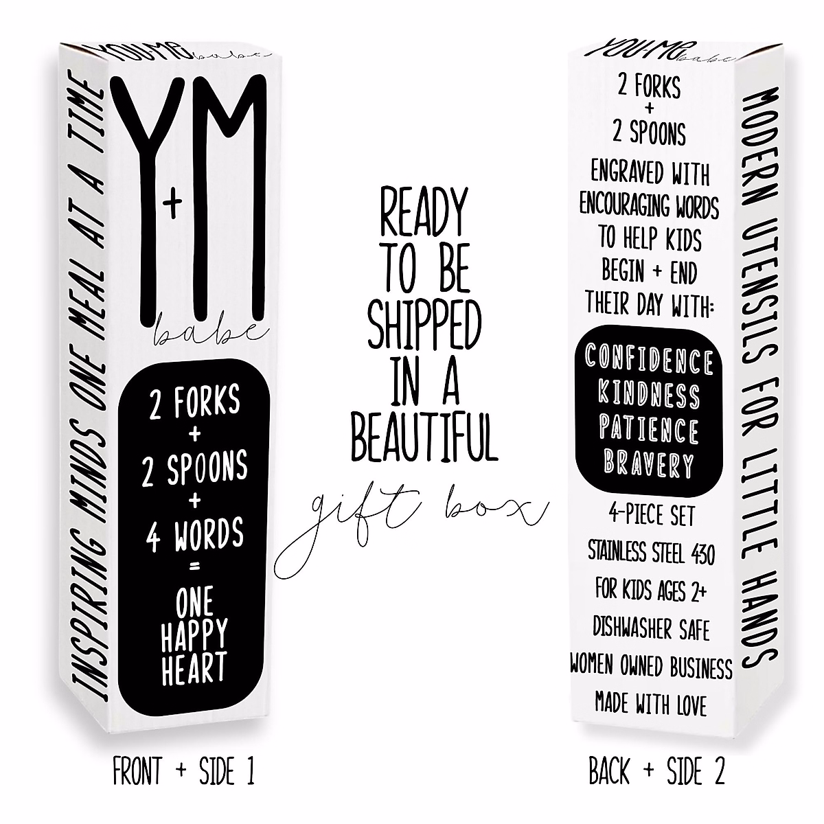 Toddler Spoons and Forks for Self Feeding | 4pc Stainless Steel Utensils Engraved with Positive Words to Encourage Eating | Ages 2-6 Kids Utensils