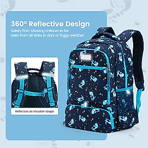 MACWE Kids Backpack with Insulated Pocket for Lunch Box - Cute Kindergarten Backpack for Boys Girls - Comfort Elementary Bookbags Gifts for Children - Dinosaur