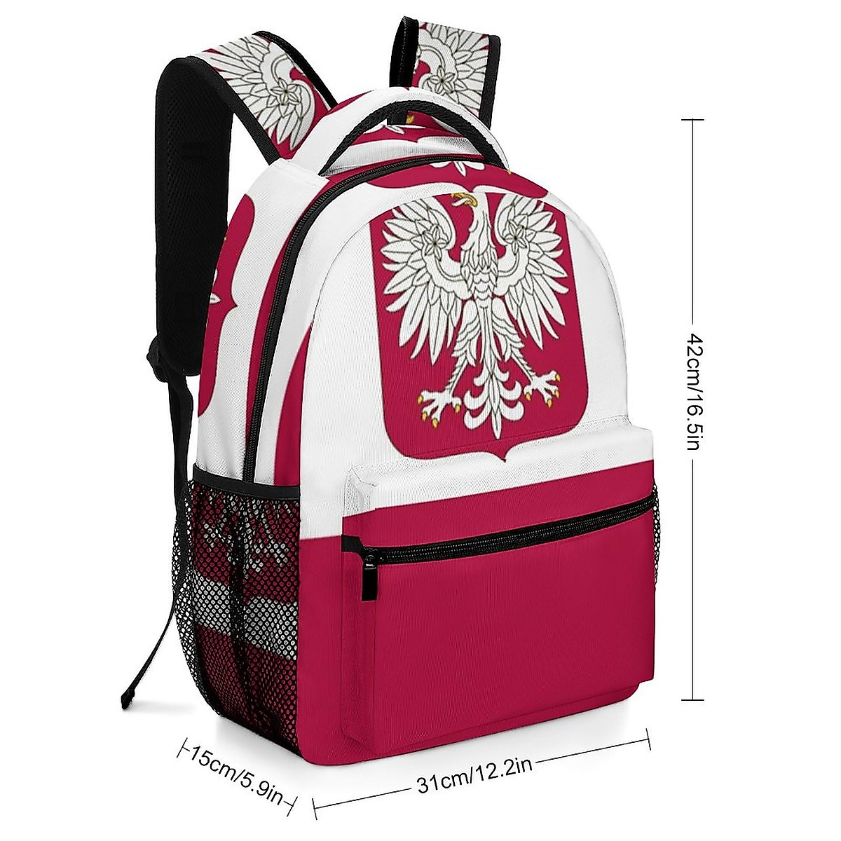 Polish Flag Eagle Travel Laptop Backpack Casual Daypack with Mesh Side Pockets for Book Shopping Work