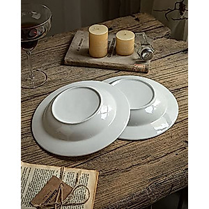 ZWERITOO Rim Pasta Bowls Soup Bowls - Set of 4, Pasta Plate Porcelain Rimmed Bowls, Shallow Bowls for Kitchen, Rimmed White Plates and Bowls Set, Microwave Oven Safe, Mother's Day Gift