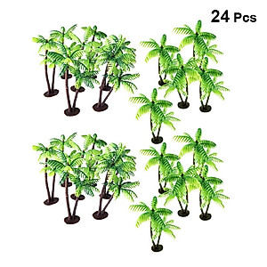 HEALLILY 24PCS Simulation Coconut Tree Decor Fish Tank Landscape Decoration Realistic Coconut Tree Photo Props Mini Plastic Coconut Tree Ornament Green Bonsai Figurines,Miniature Trees