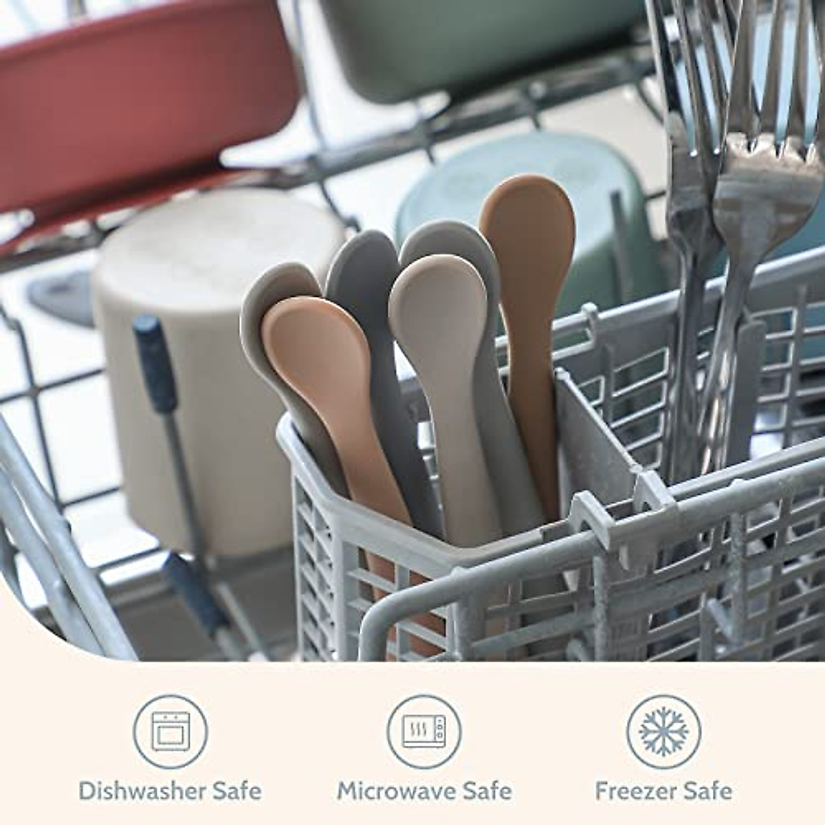 Silicone Baby Feeding Spoons, First Stage Baby Infant Spoons, Soft-Tip Easy on Gums I Baby Training Spoon Self Feeding | Baby Utensils Feeding Supplies, Dishwasher & Boil-proof, 6 Pack