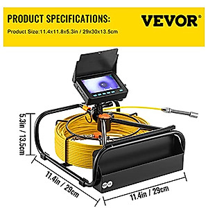VEVOR Sewer Camera, 164ft/50M 4.3" Pipe Drain Inspection Camera with DVR Function & Snake Cable, Waterproof IP68 Borescope w/LED Lights, Industrial Endoscope for Home Wall Duct Drain Pipe Plumbing