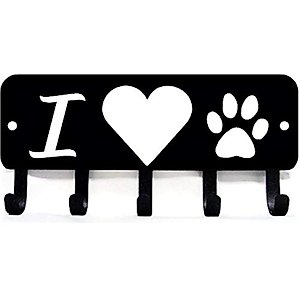 The Metal Peddler I Heart Dog Paw - Key Rack Holder - Small 6 inch Wide - Made in USA