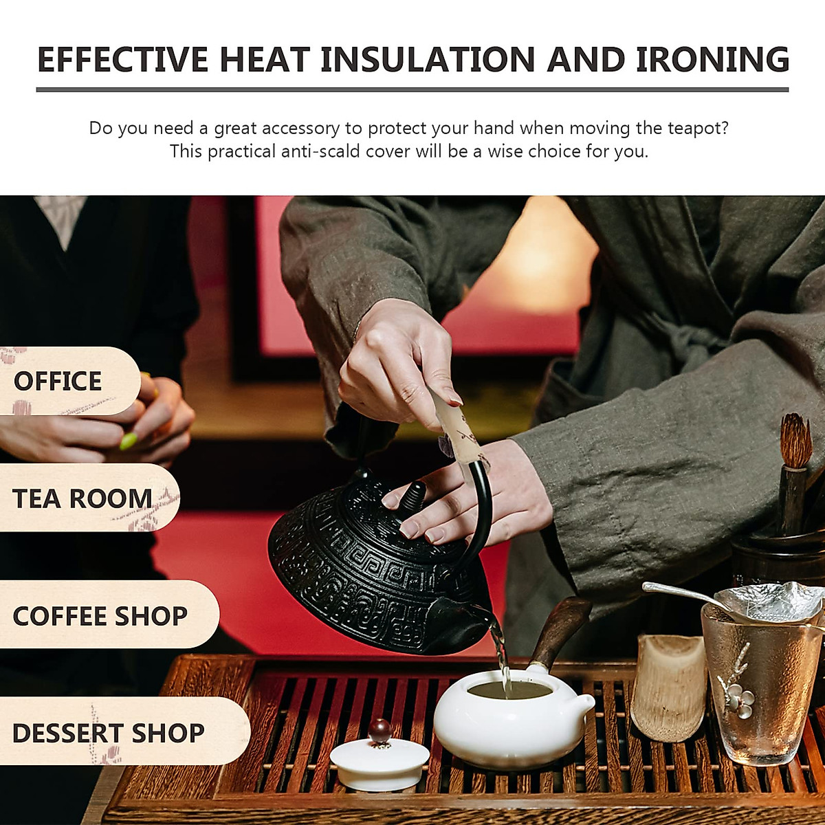 Pan Handle Covers Tea Kettle Handle Cover Tea Pot Hot Handle Cover Sleeve Vintage Cloth Pot Pan Grip Handle Holder Sleeves Mitt Glove for Home Kitchen B