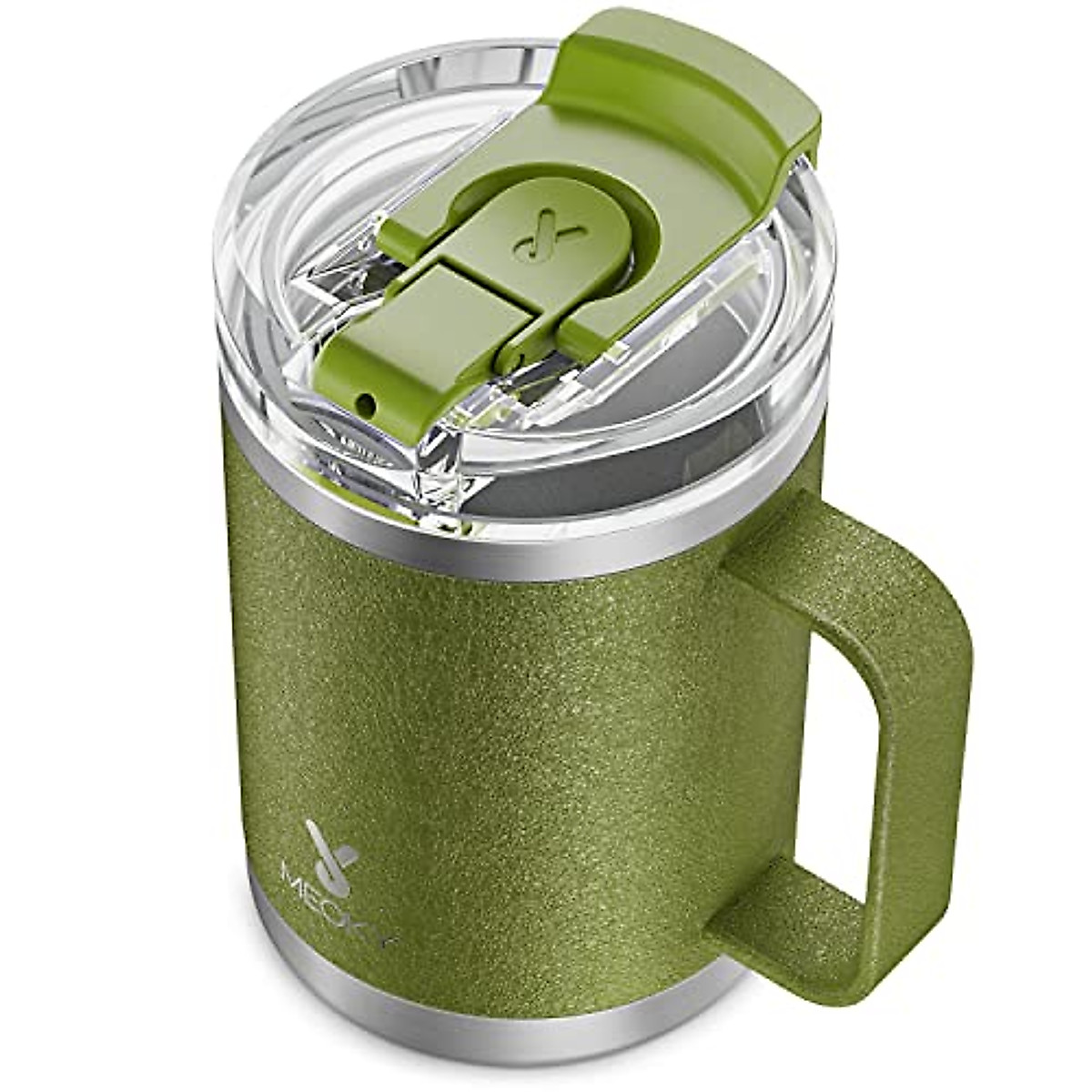 Meoky 14oz Insulated Coffee Mug with Lid and Handle, 100% Leak Proof Stainless Steel Coffee Cup with Tritan Lid, Double Wall Vacuum Coffee Tumbler with Handle (Forest)