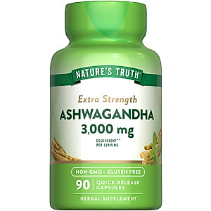 Nature's Truth Ashwagandha Capsules | 3000mg | 90 Count | Extra Strength | Ashwagandha Root Supplement with Black Pepper | Non-GMO & Gluten Free Supplement