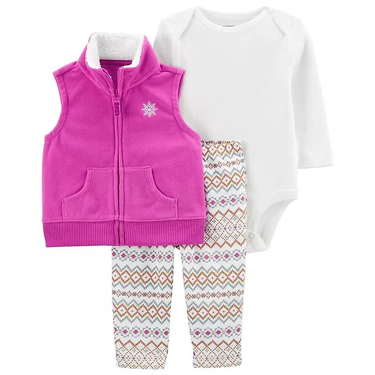 Carter's Baby Girls' 3 Piece Vest Little Jacket Set (Purple/Multi/Snowflake, 6 Months) pant set Pant Set