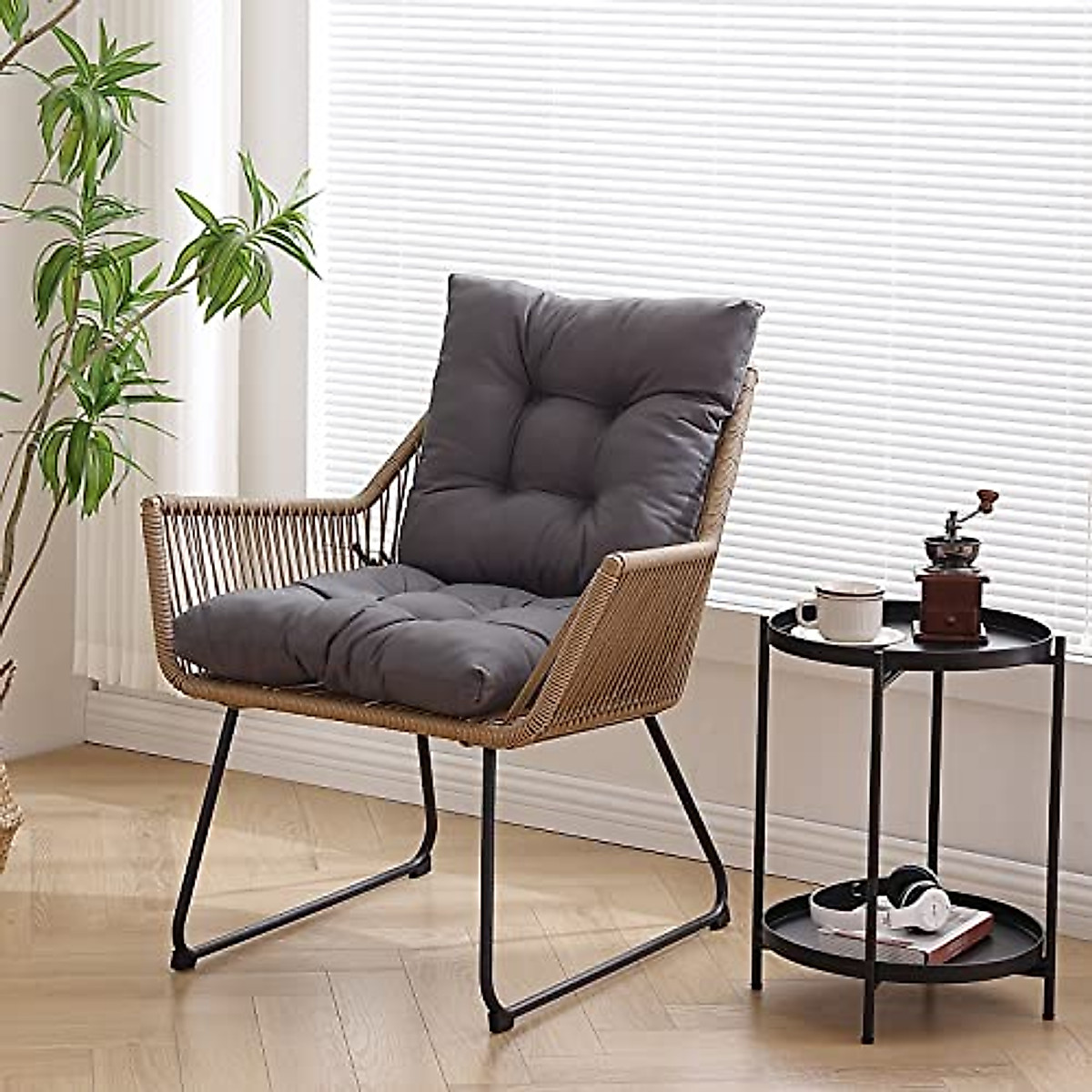 Tiita Outdoor/Indoor Seat Cushion with Ties Waterproof Wicker Seat Chair Cushion Memory Foam Patio Chair Pads for All-Weather Wicker Dinettes/Antique Porch Swings and Porch Rocker (Dark Grey)