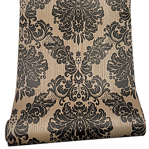 LovingWay Retro Damask Shelf Liner 17.7x177 Inch Peel & Stick Drawer Lining Paper Upgrade Worn Shoe Organizers Makeup Table Brown-Black