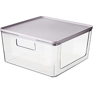 Rosanna Pansino x iDesign Recycled Plastic Open Front Kitchen Storage Bin with Lid, Clear Bin/Lavender Sprinkles Lid, 12” x 12” x 6”