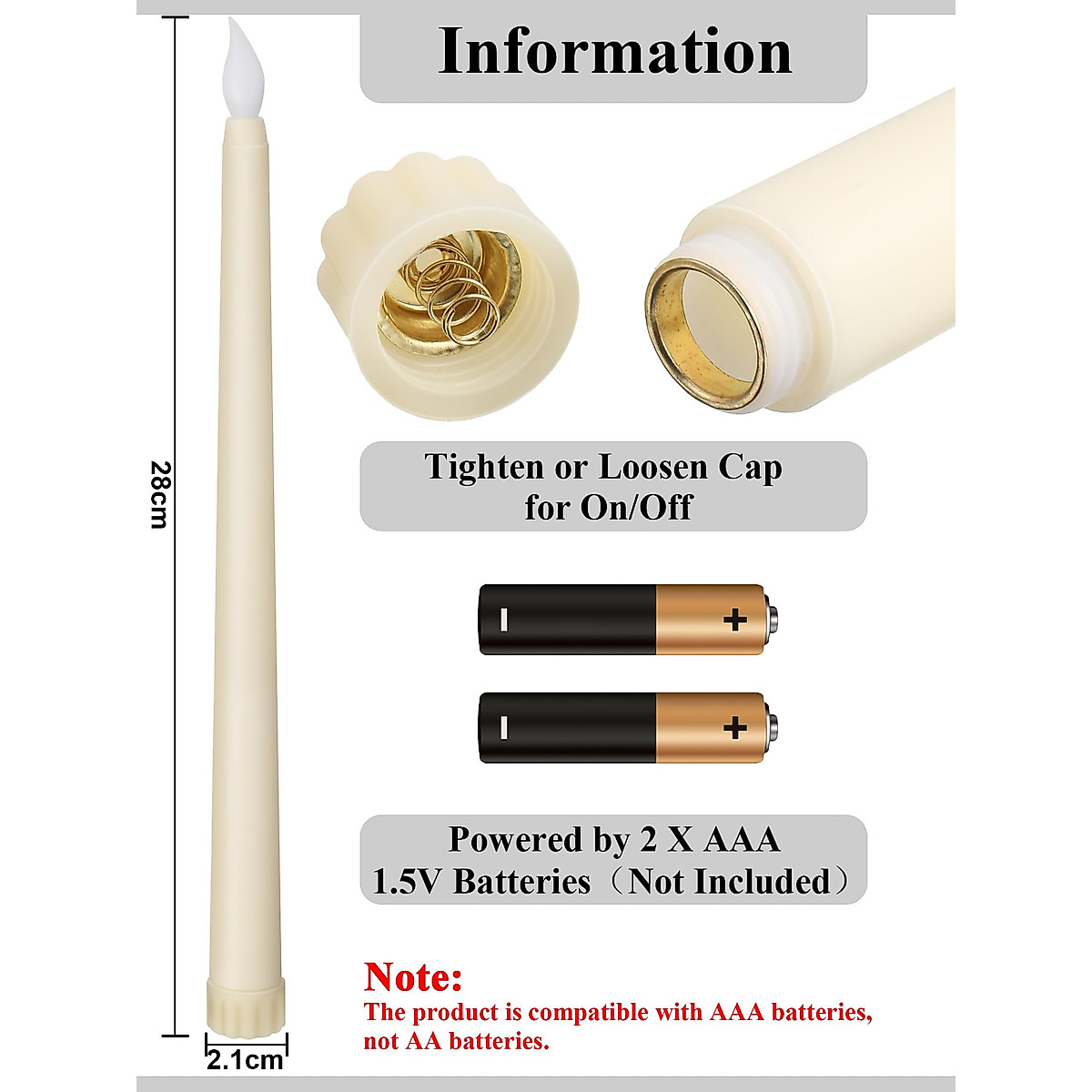 Funtery 48 Pcs Flameless LED Taper Candles Fake Candles Battery Operated Candles Bulk 11 Inch Flickering Taper Candles LED Tall Candles for Christmas Valentine's Day Church Wedding(Ivory)