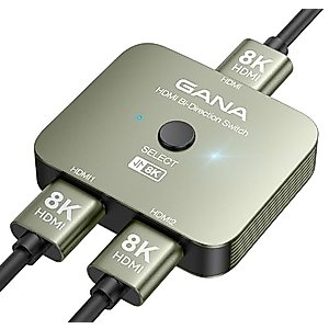 GANA HDMI 2.1 Switch, 8K HDMI Switcher Splitter 2 in 1 Out, Supports 4K@120Hz,8K@60Hz, 48Gbps Aluminum Bi-Directional Ultra HD HDMI Hub Compatible with PS5/4,Xbox,Roku,Apple TV,Fire Stick