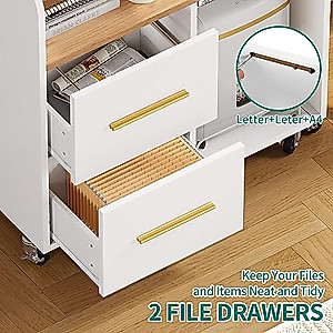 YITAHOME File Cabinet with Charging Station, Printer Table Cabinet for Home Office, Printer Stand Cart, Fits A4, Letter, Legal Size Files, Office Furniture, White
