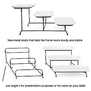 3 Tiered Serving Platter, 3-Piece 14.75" Melamine Tray and Tier Rack, Rectangular Food Display Stand with White Melamine Platters - Serving Trays for Parties