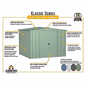 Arrow Classic Steel Storage Shed, 8x8, Charcoal