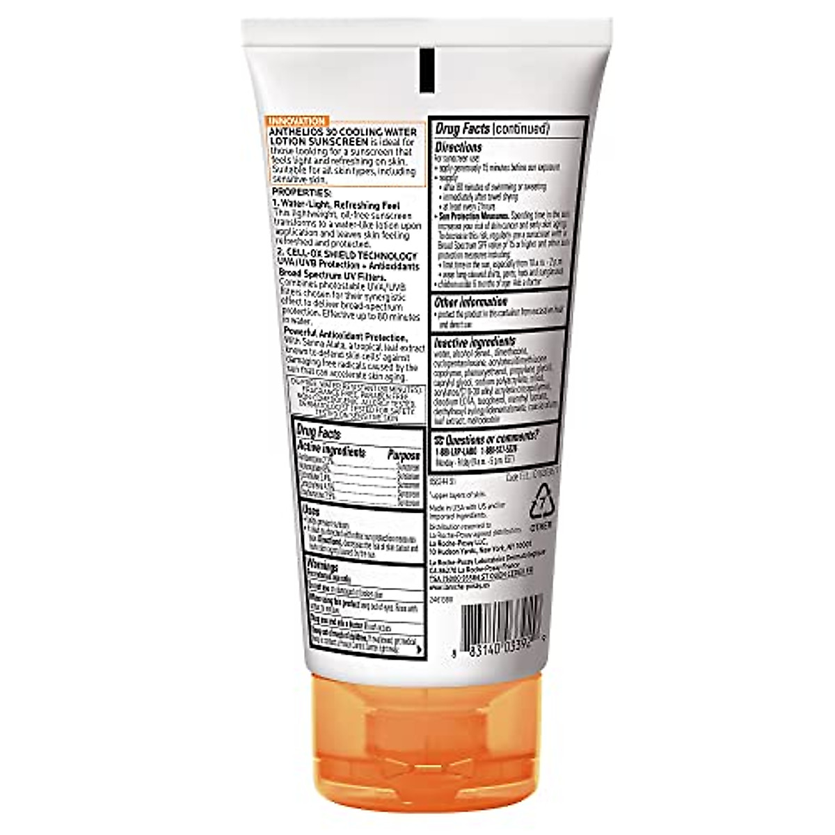 La Roche-Posay Anthelios Cooling Water Lotion Sunscreen for Body and Face, Broad Spectrum Sunscreen SPF, Absorbs Quickly, Water Resistant Every Day Sun Protection for Sensitive Skin