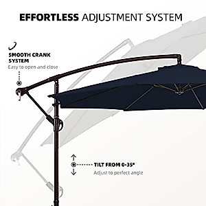 wikiwiki 10ft Patio Umbrellas Offset Outdoor Umbrella Cantilever hanging Umbrellas w/Infinite Tilt, Fade Resistant Waterproof RECYCLED FABRIC Canopy & Cross Base, for Yard, Garden & Deck (Navy Blue)