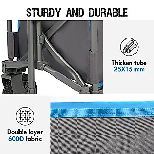PORTAL Collapsible Folding Utility Wagon Cart Heavy Duty Foldable Outdoor Garden Camping Cart with Removable Fabric, Grey/Blue