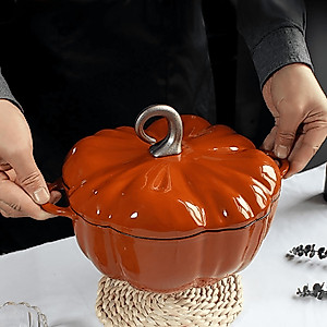 Pumpkin Cast Iron Enamel Stew,Pumpkin Cast Iron Dutch Oven,3.7l Pumpkin Pot Casserole with Lid and Handles,Non-Stick Stew Pot Soup Pot Halloween Cooking Pot for Soup Porridge Stew Gift,Orange