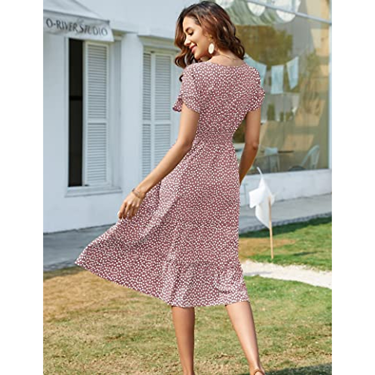 Light Pink Dress for Women Casual Floral Summer Dresses 2023 Boho Sundresses Cute Resort Wear Flowy A-Line Modest Elegant Evening Outfits (Large)