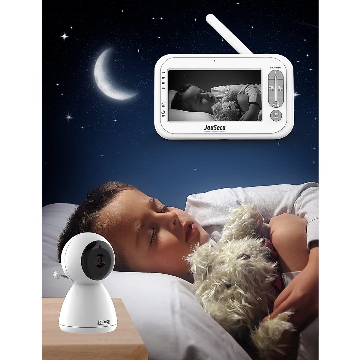 Baby Monitor with 2 Camera and Audio 4.3" LCD Split Screen 1000ft Range Rechargeable Battery 2-Way Audio Baby Crying Detection Night Vision Temperature Detection (No Remote pan-tilt-Zoom Function)