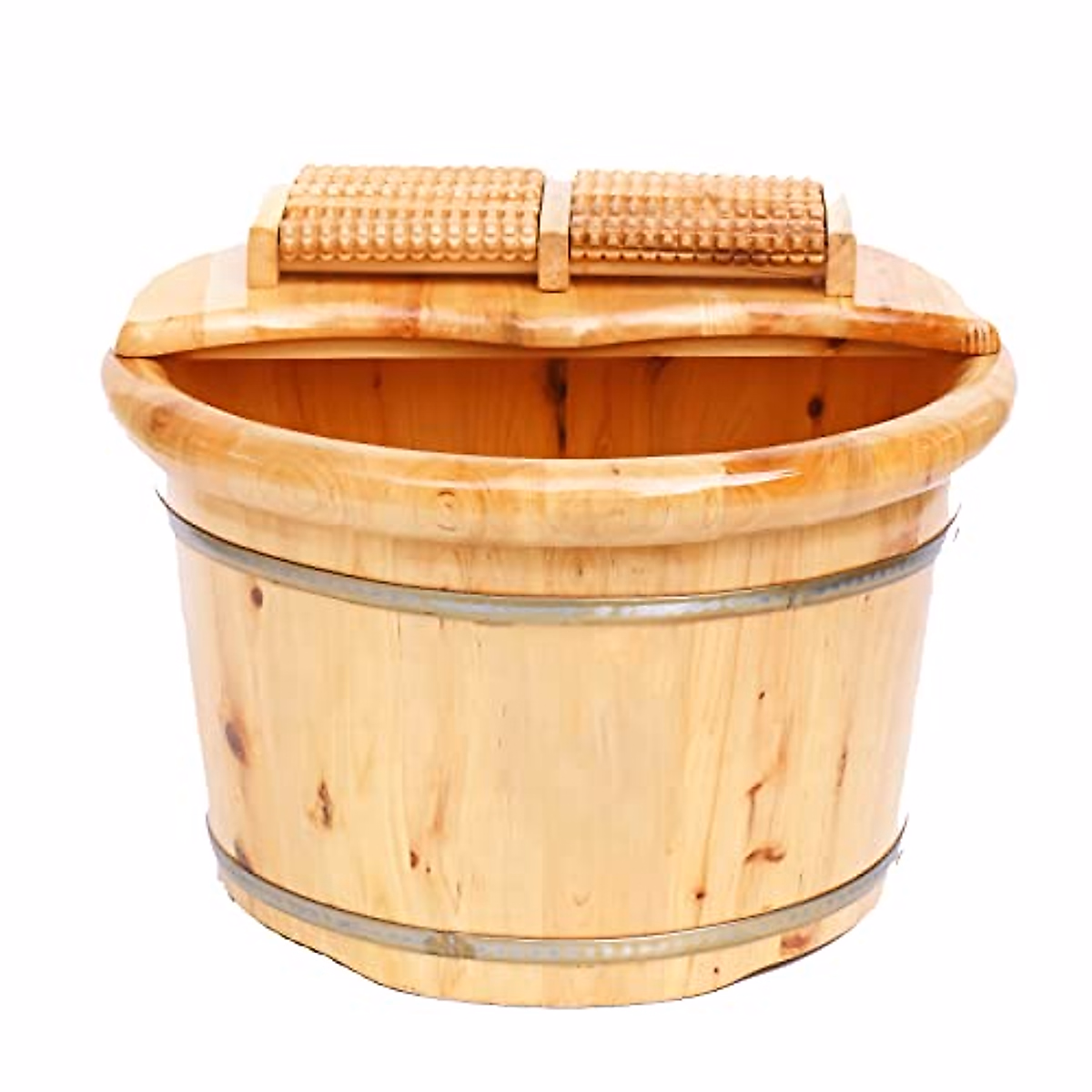 QUANMAKJ Wooden Foot Basin,Solid Wood Foot Tub, Pedicure Bowl Spa Massage Cedar Pedicure Barrels Household Foot Bath Barrel，with lid with Massager…