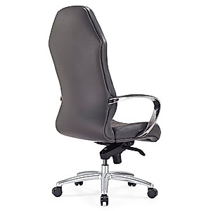 ZURI Furniture Modern Ergonomic Sterling Genuine Leather Executive Chair with Aluminum Base - Dark Grey