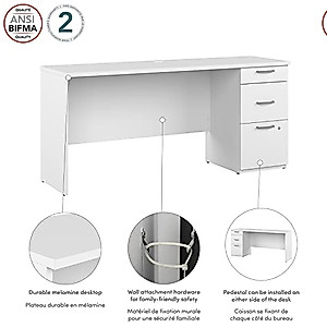 Bestar Logan Computer Desk with Drawers in Pure White, 65W