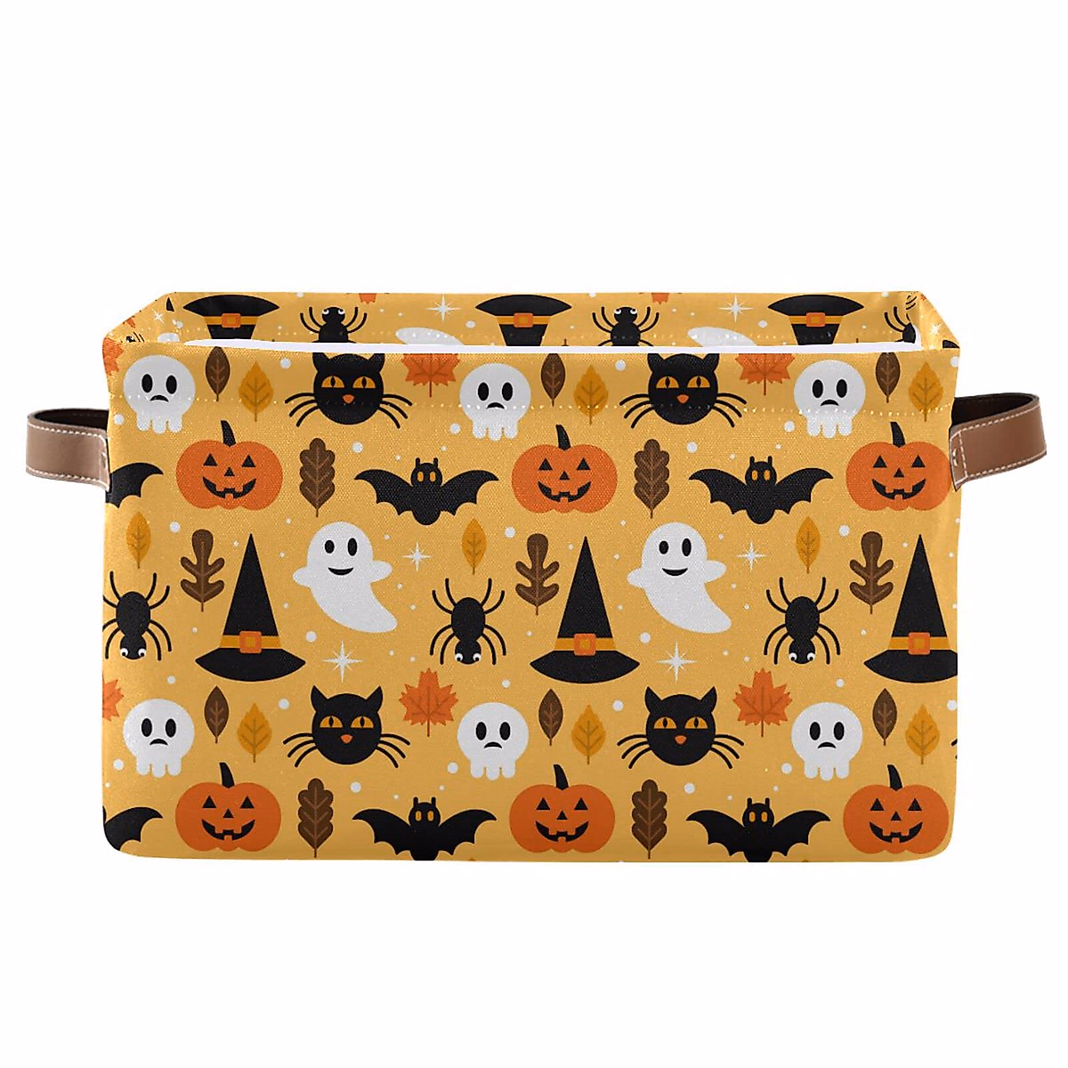 Large Storage Basket Halloween Spooky Skull Pumpkin Black Cat Foldable Storage Box Organizer Bins with Handles for Bedroom Home Office