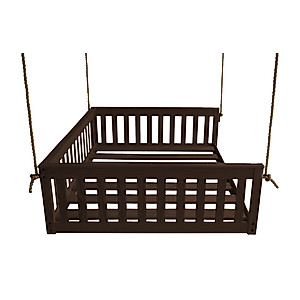 Amish-Made Full Size Mission-Style Tobacco Stain Wooden Swing Bed with Ropes
