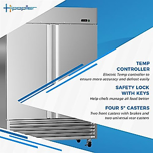 HIPOPLLER 54" W Double 2 Door Commercial Refrigerators, Stainless Steel Reach-in Commercial Fridge Cooler 49 Cu. Ft with 8 Shelves and LED Light, 115v for Commercial Kitchen, Restuarant, Bar, Shop