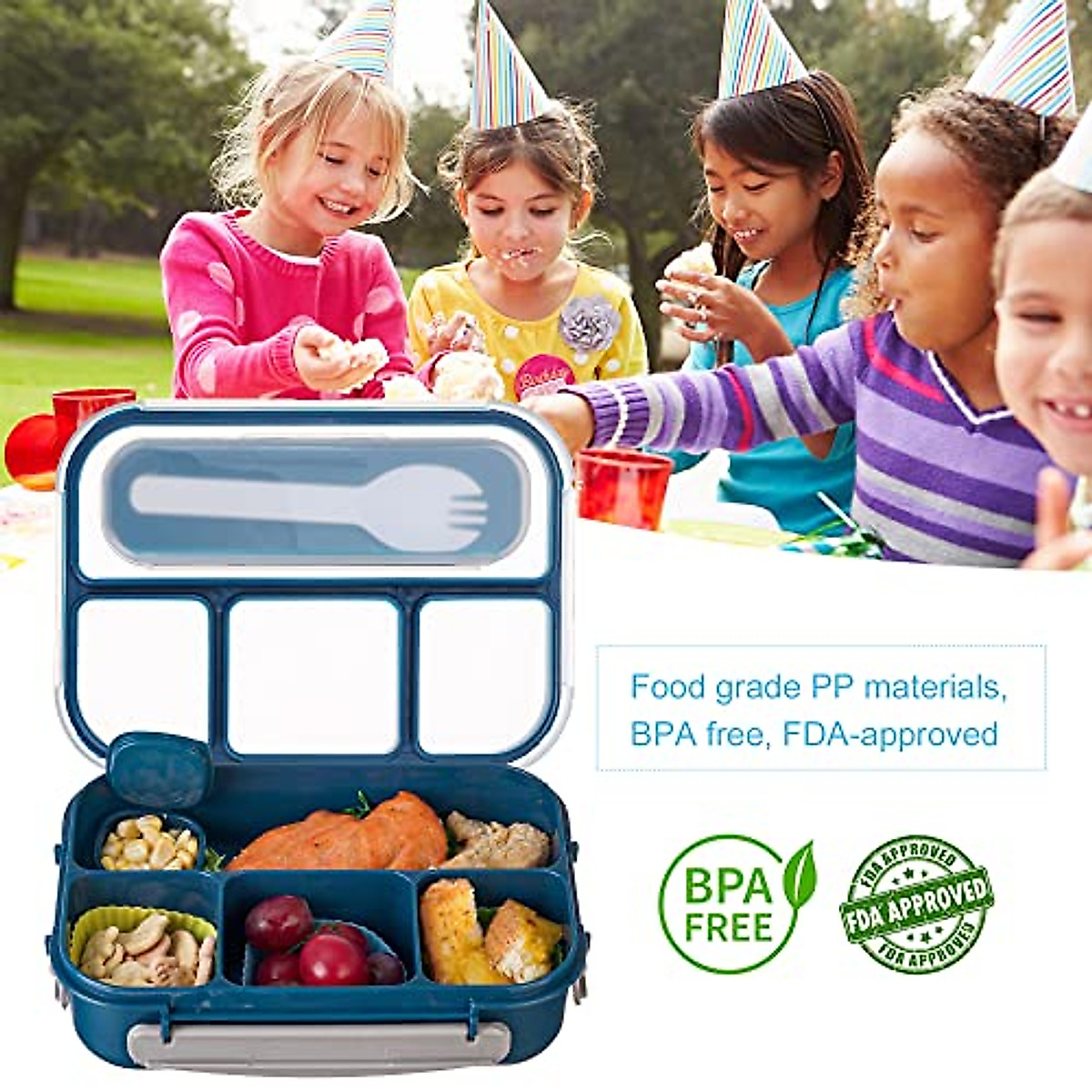 ZPIMY Bento Box Adult Lunch Box, Lunch Box Kids, 1300ML Kids Lunch Box Adult with 4 Compartment, Lunch Box Containers for Adults/Kids/Toddler, Microwave/Dishwasher/Freezer Safe (Blue)