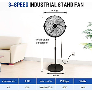 Simple Deluxe 20 Inch Pedestal Standing Fan, High Velocity, Heavy Duty Metal For Industrial, Commercial, Residential, Greenhouse Use, Black