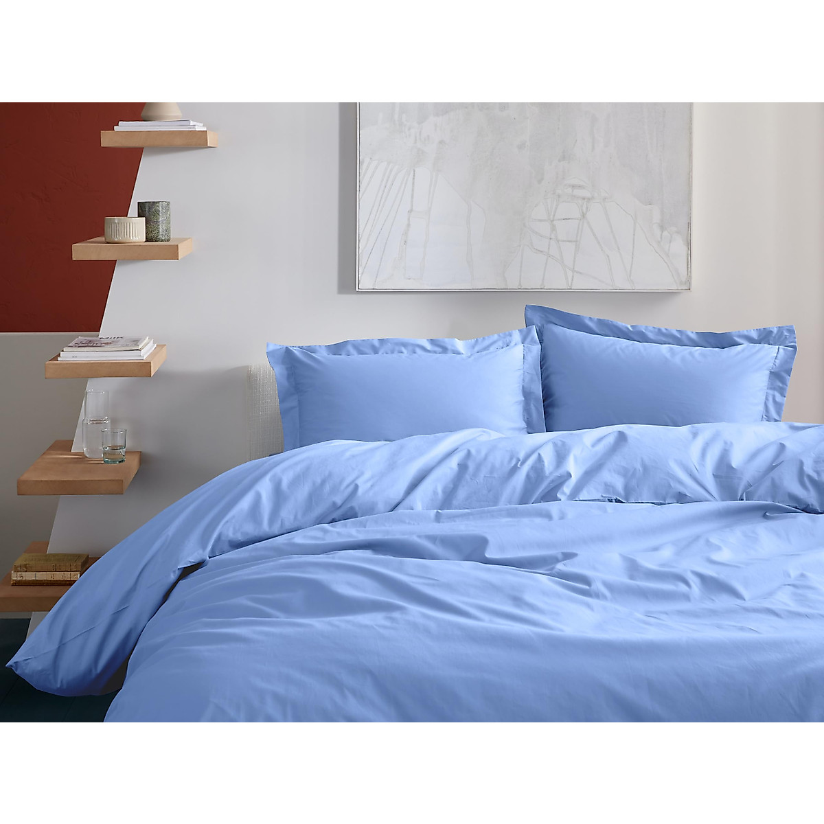 RUVANTI Sky Blue Duvet Cover King Size - Soft Egyptian Cotton Duvet Cover Set 3 Pieces with Button Closure, 1 Duvet Cover 106x96 inches and 2 Pillow Shams (No Comforter)